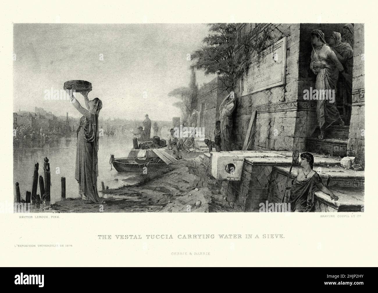 Vintage illustration of Vestal Tuccia Carrying Water in a Sieve after a ...