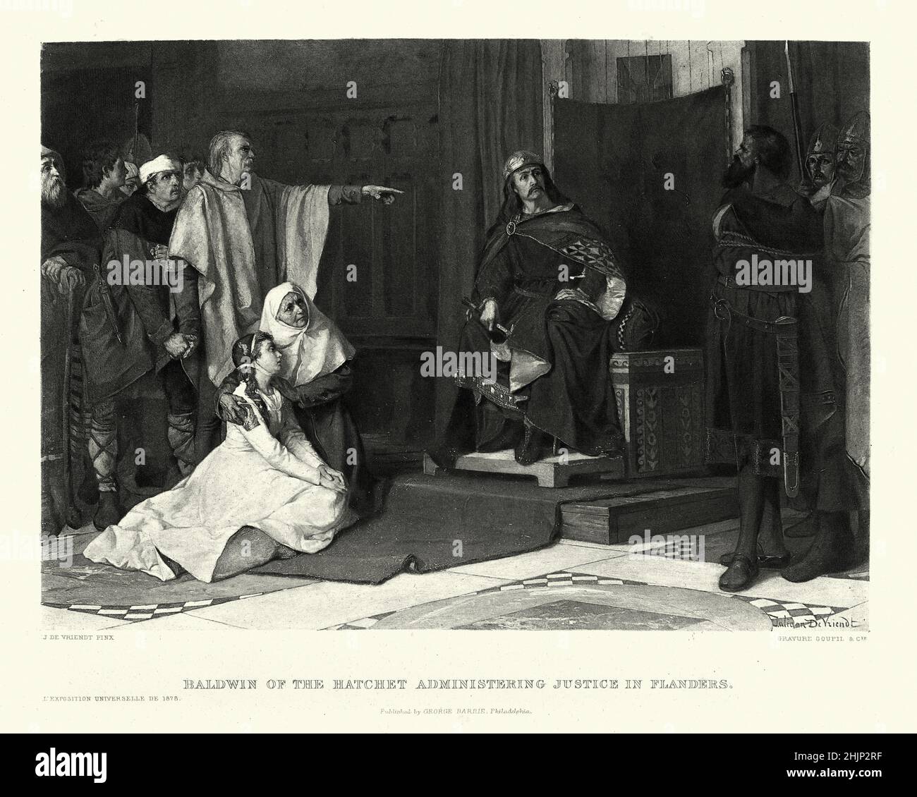 Vintage illustration Baldwin of the Hatchet administering justice in ...