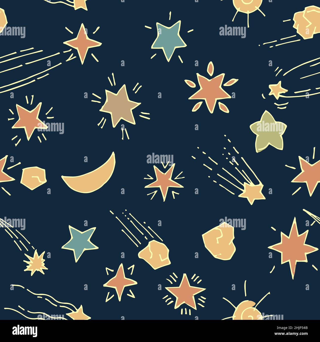 Dark Space background. Seamless pattern. Planets and stars. Beautiful ...