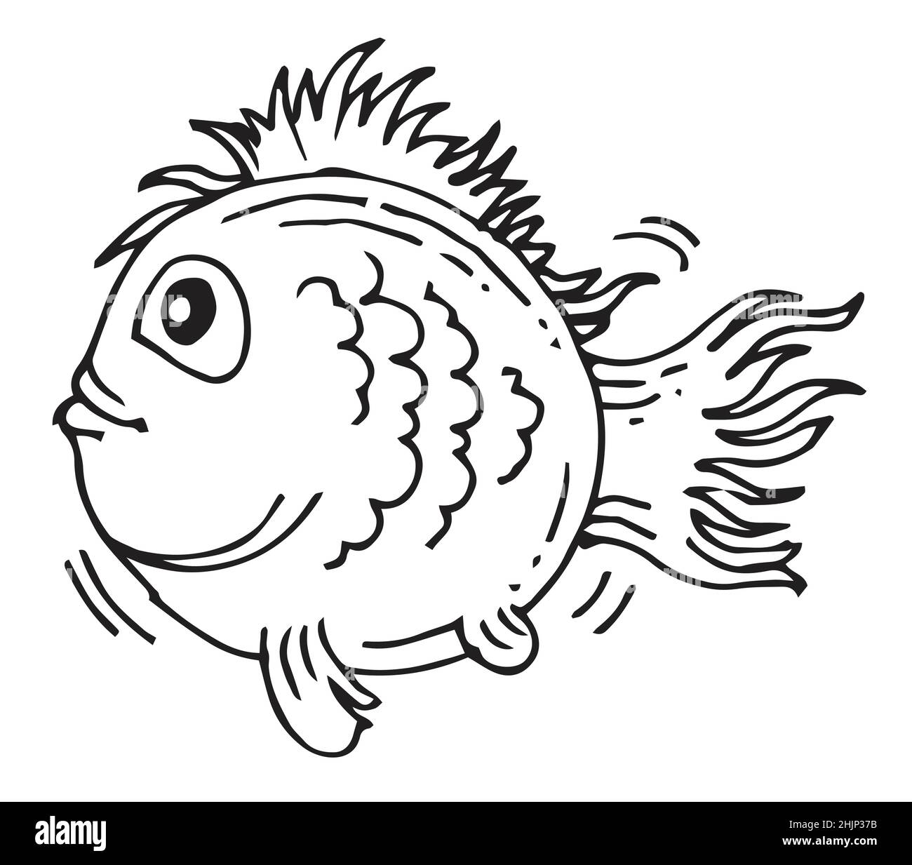 Funny round fish. Cartoon animal character. Underwater world. Outline ...
