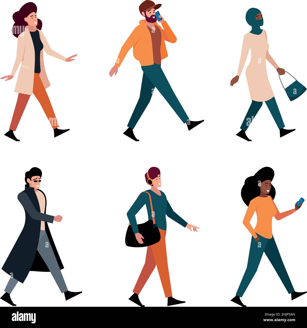 Walking characters. People outdoor couples walking in park city ...