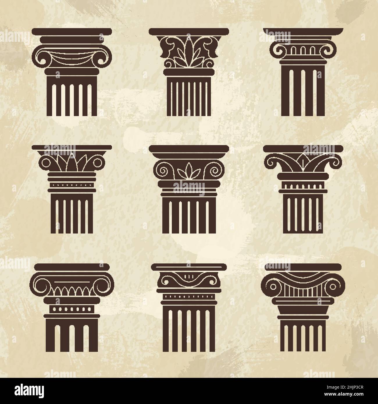 Antique columns. Ancient architecture museum exhibition pillars greek ornate columns recent ...
