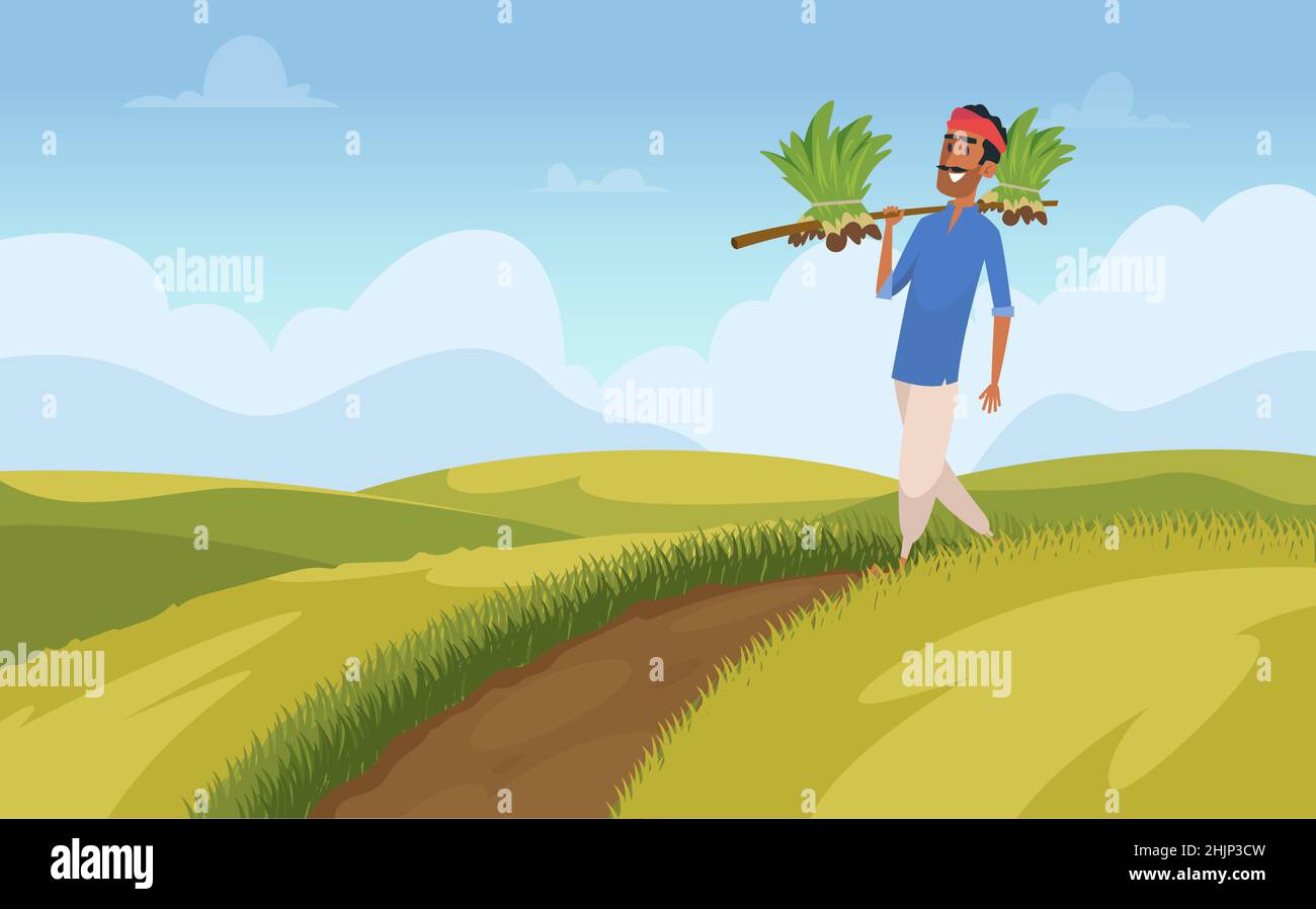 Indian harvesting background. Rural farmer working in field nature ...