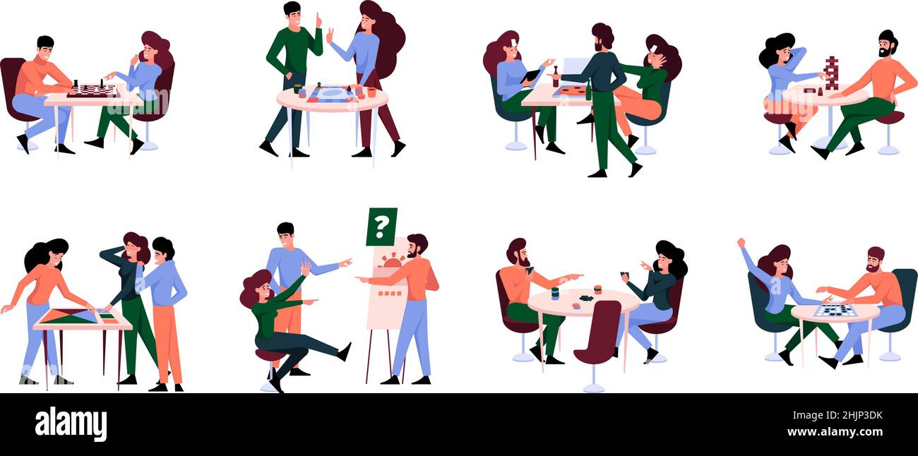 Fun board games. Happy adults and kids playing at board games chess ...