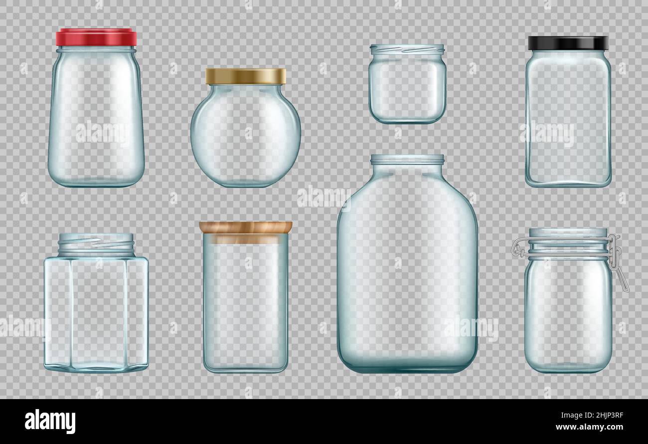 Transparent jars. Glass containers for kitchen food topping jam ...