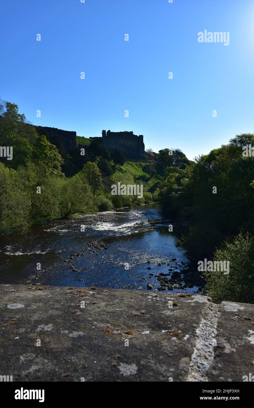 Dam blocking and slowing the flow of water in a river in the spring ...