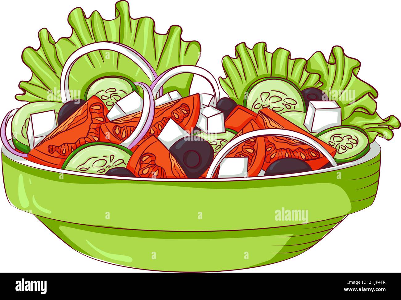 Vector cartoon illustration of Greek salad isolated on white. Healthy ...