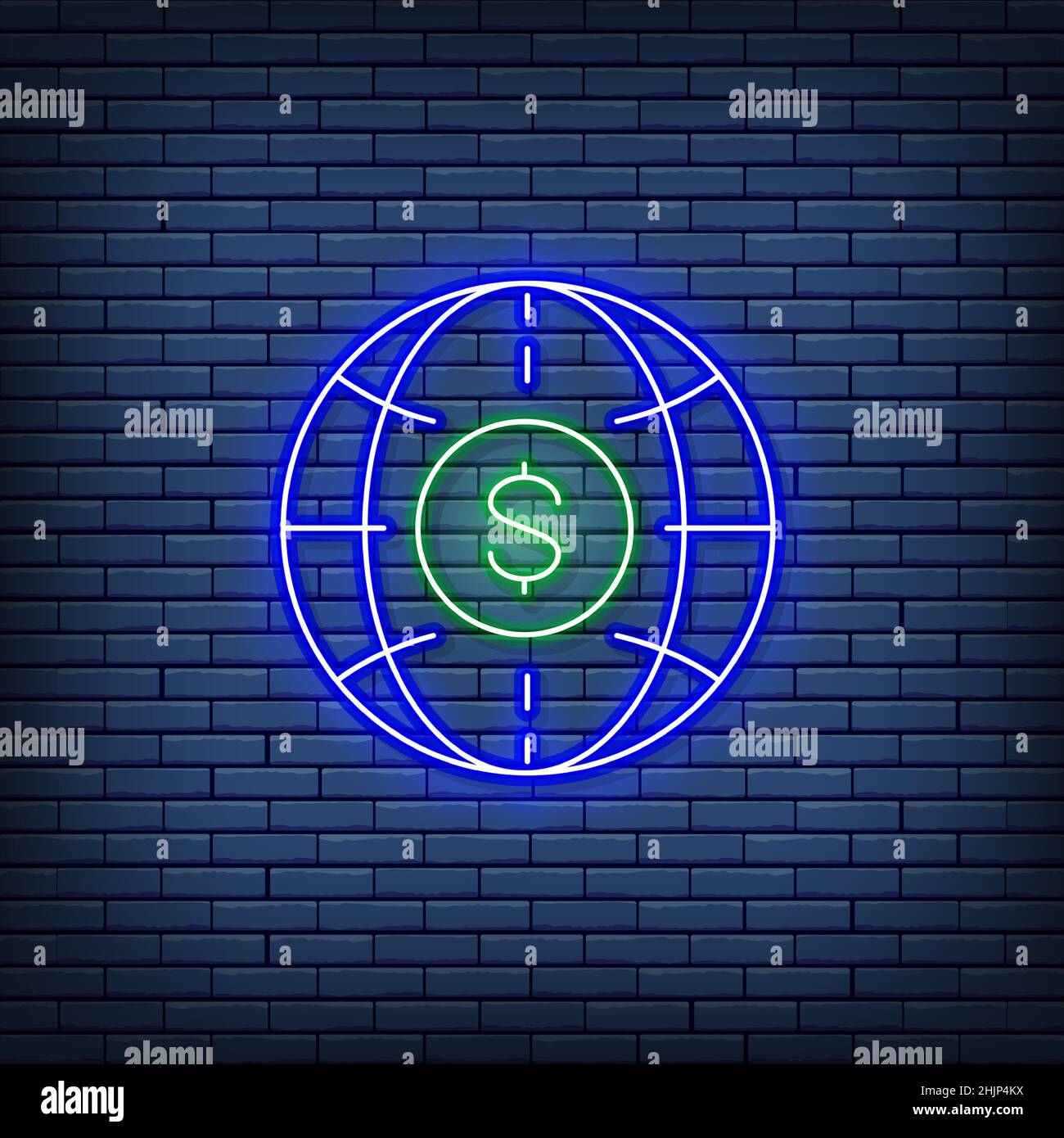 Vector world with coin, global cash, money transfers neon sign Stock ...