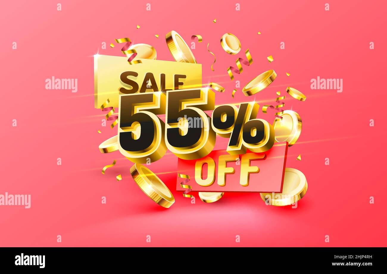 55 Off. Discount creative composition. 3d sale symbol with decorative ...