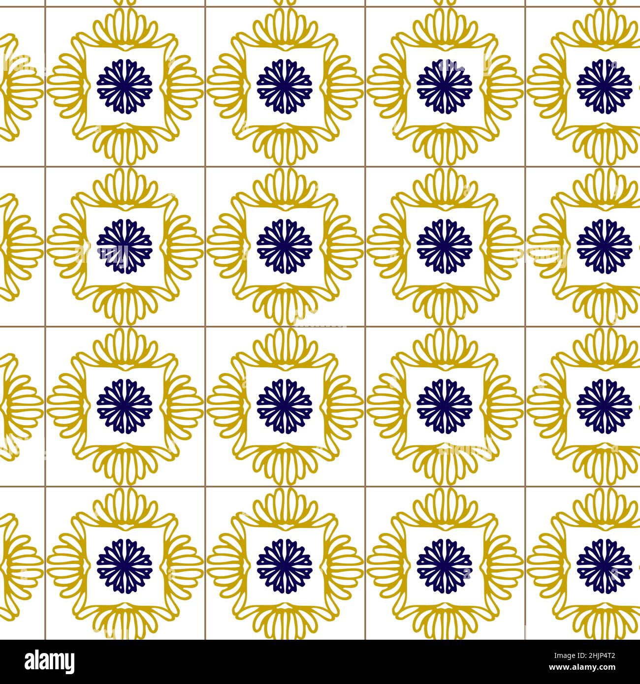 Azuleyo seamless pattern yellow and blue ornament.Portugal geometric ...