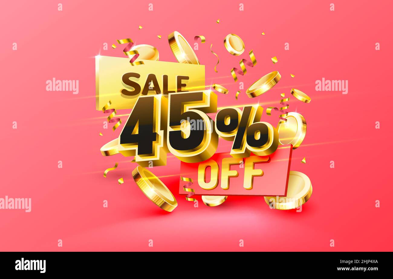 45 Off. Discount creative composition. 3d sale symbol with decorative ...