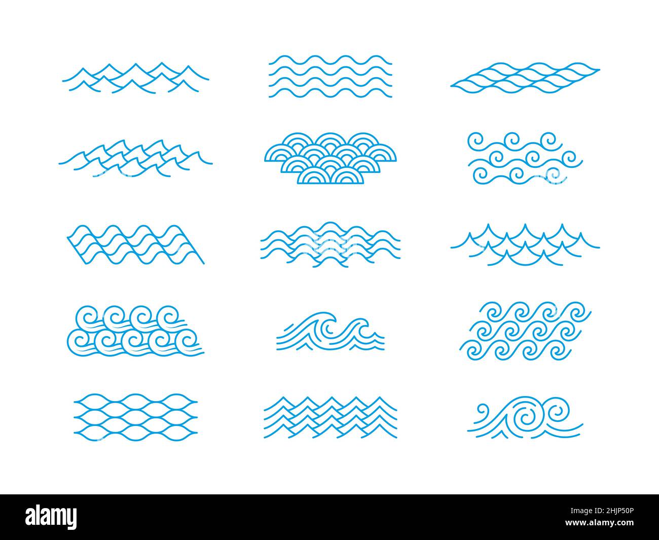 Line sea wave. Water waves, river sea or ocean icons. Isolated simple ...