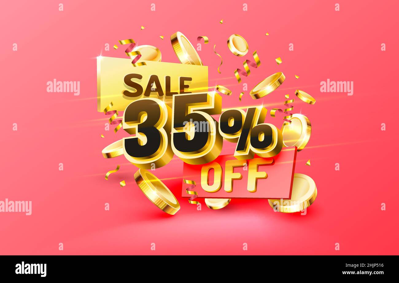 35 Off. Discount creative composition. 3d sale symbol with decorative ...