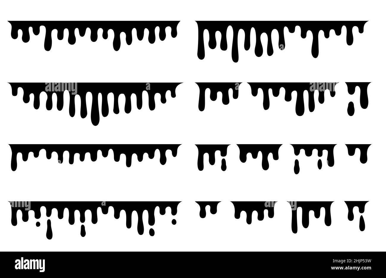 Black dripping elements. Drop melt ink, melted flows. Liquid graffiti ...