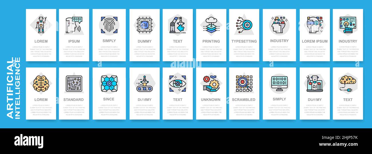 Artificial Intelligence mobile screens set. Robotics, Chatbot, Database, Big Data vector banner ...