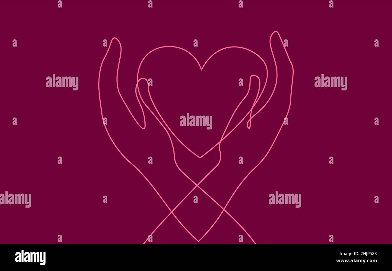 Fundraising giving heart symbol money hand. Continuous one line draw ...