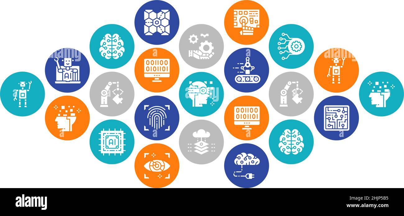 Artificial Intelligence concept vector design. Robotics, Chatbot, Database, Big Data ...