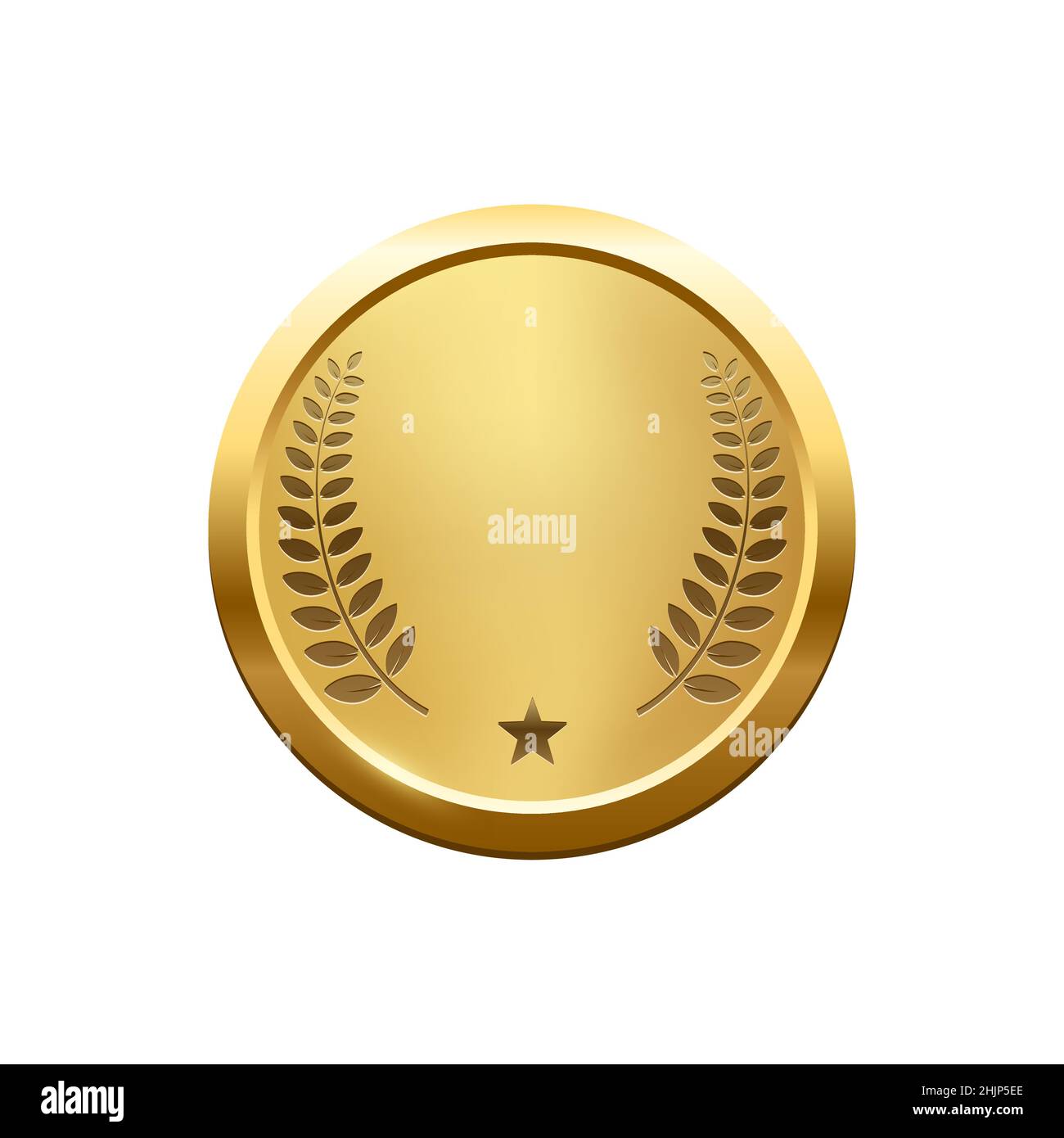 Gold medal with laurel wreath and star vector illustration. 3d ...