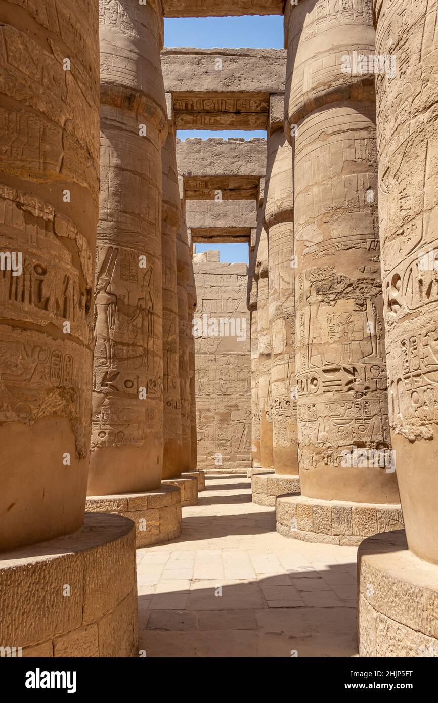 View of the main axis of the Hypostyle Hall with its twelve large ...