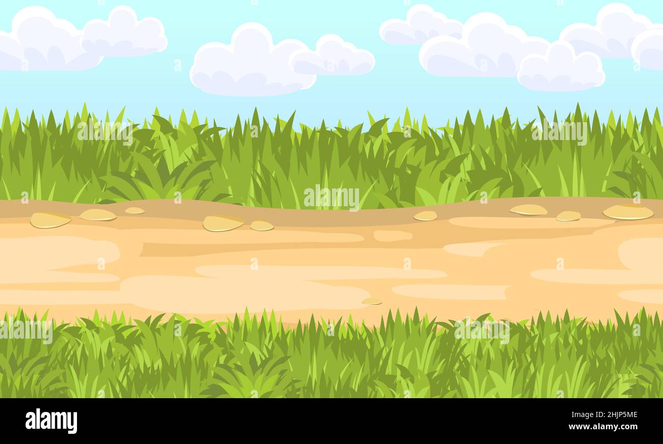 Seamless sandy road. Horizontal border composition. Summer meadow ...