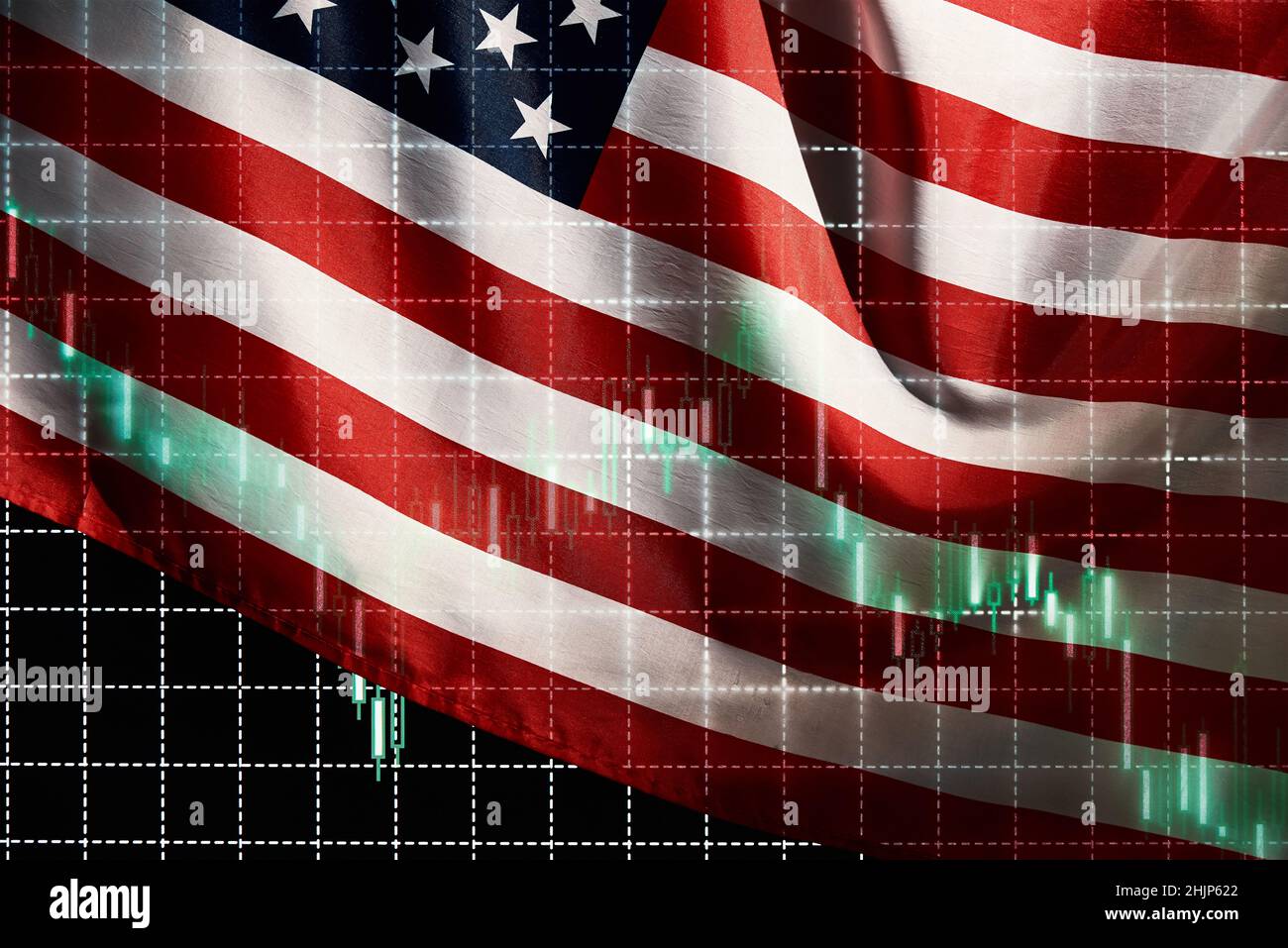 USA flag on background with stock market graph, Forex trading and ...