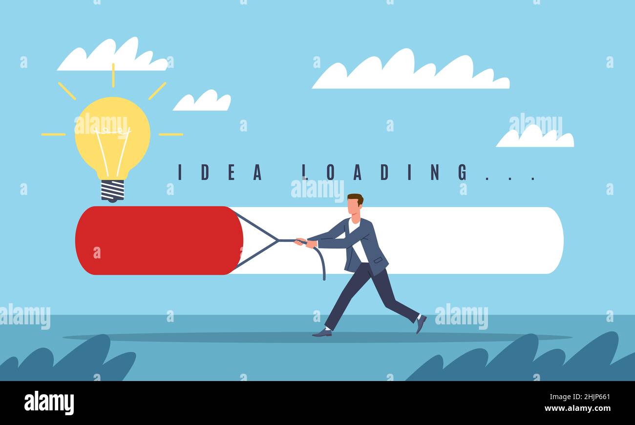 Effort, slow progress of idea. Achieving the goal. Businessman pushes ...