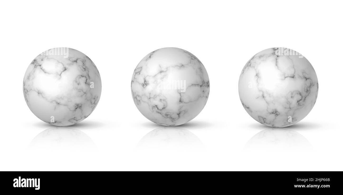 Collection of white marble balls. 3d realistic spheres in stone pattern ...