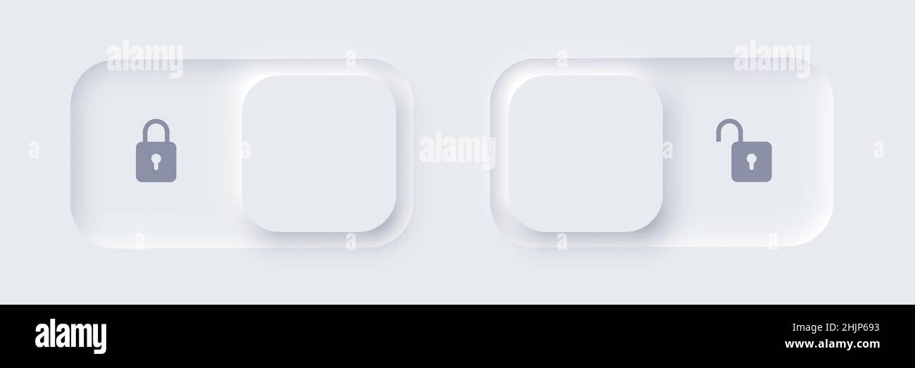 Neumorphic lock and unlock slide buttons set vector illustration. User ...