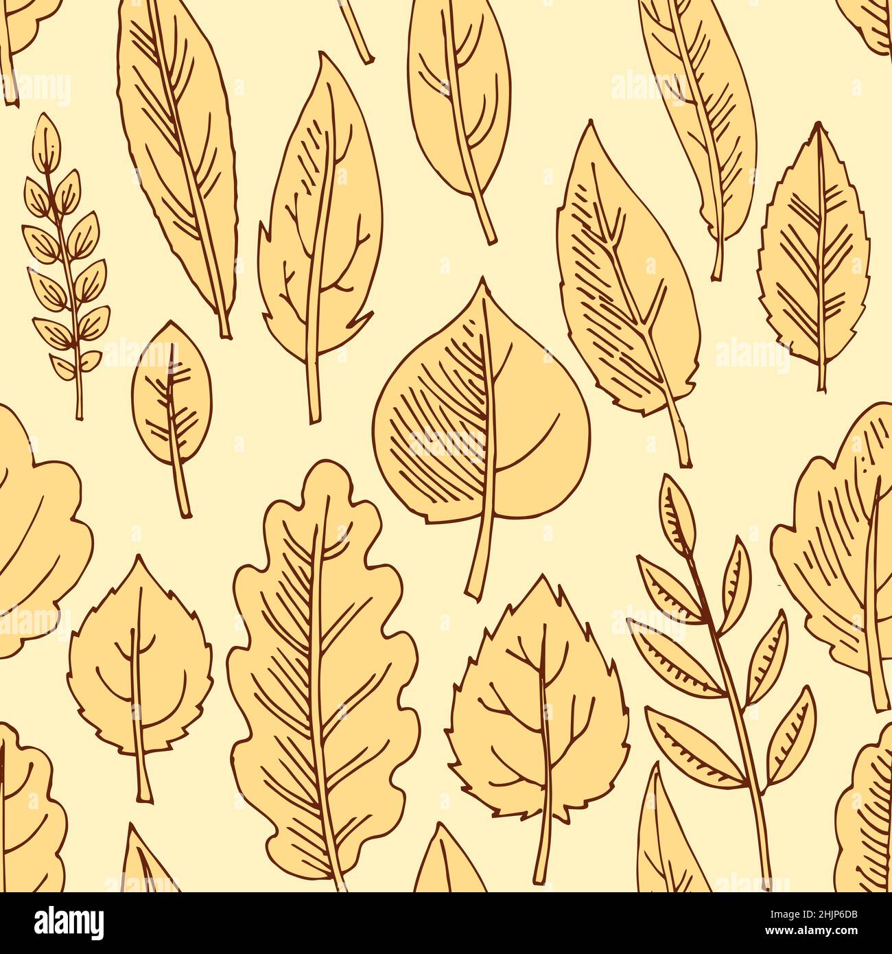 Tree leaf background. Autumn Seamless pattern. Hand drawing outline ...