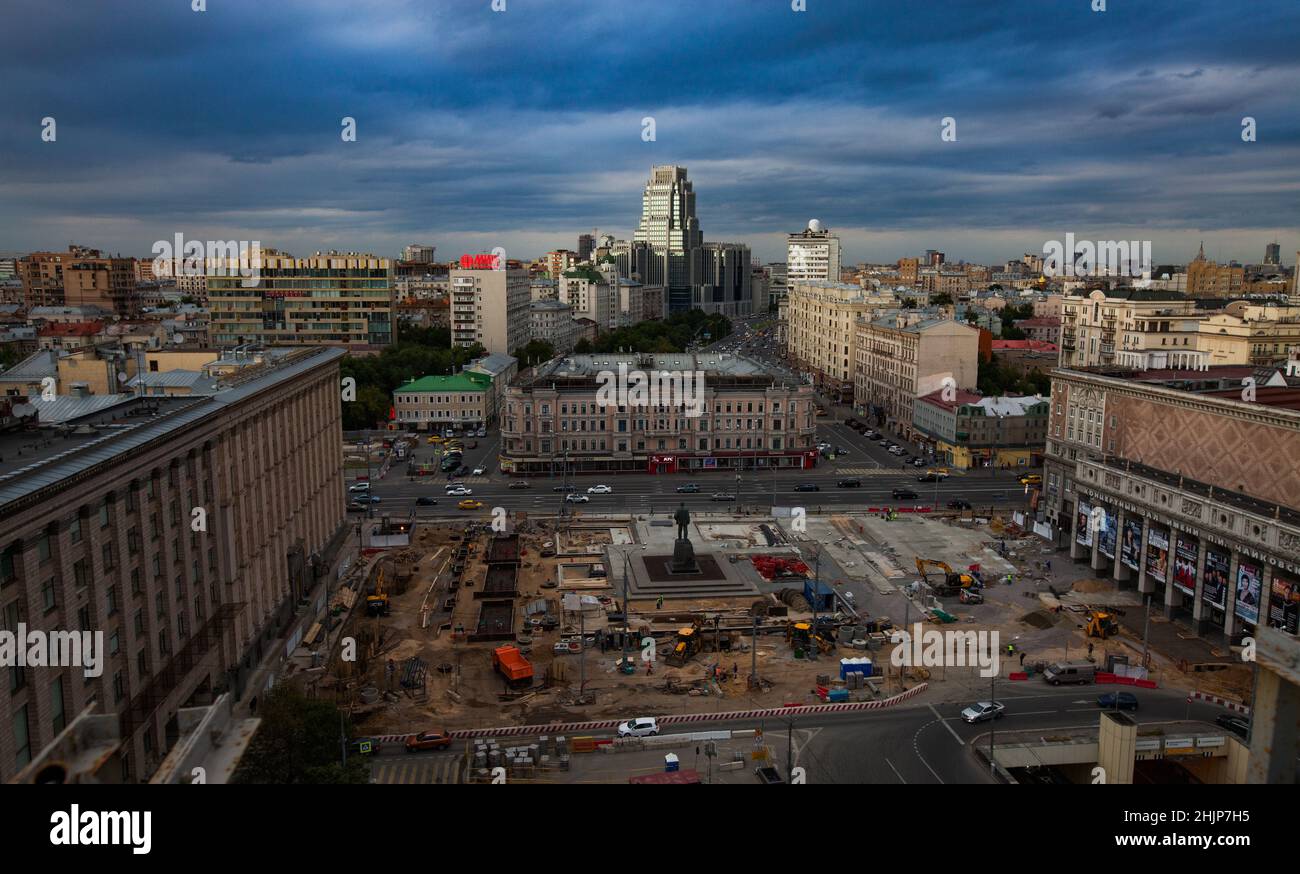 Garden Ring. Reconstruction of Mayakovsky square in center of Moscow ...