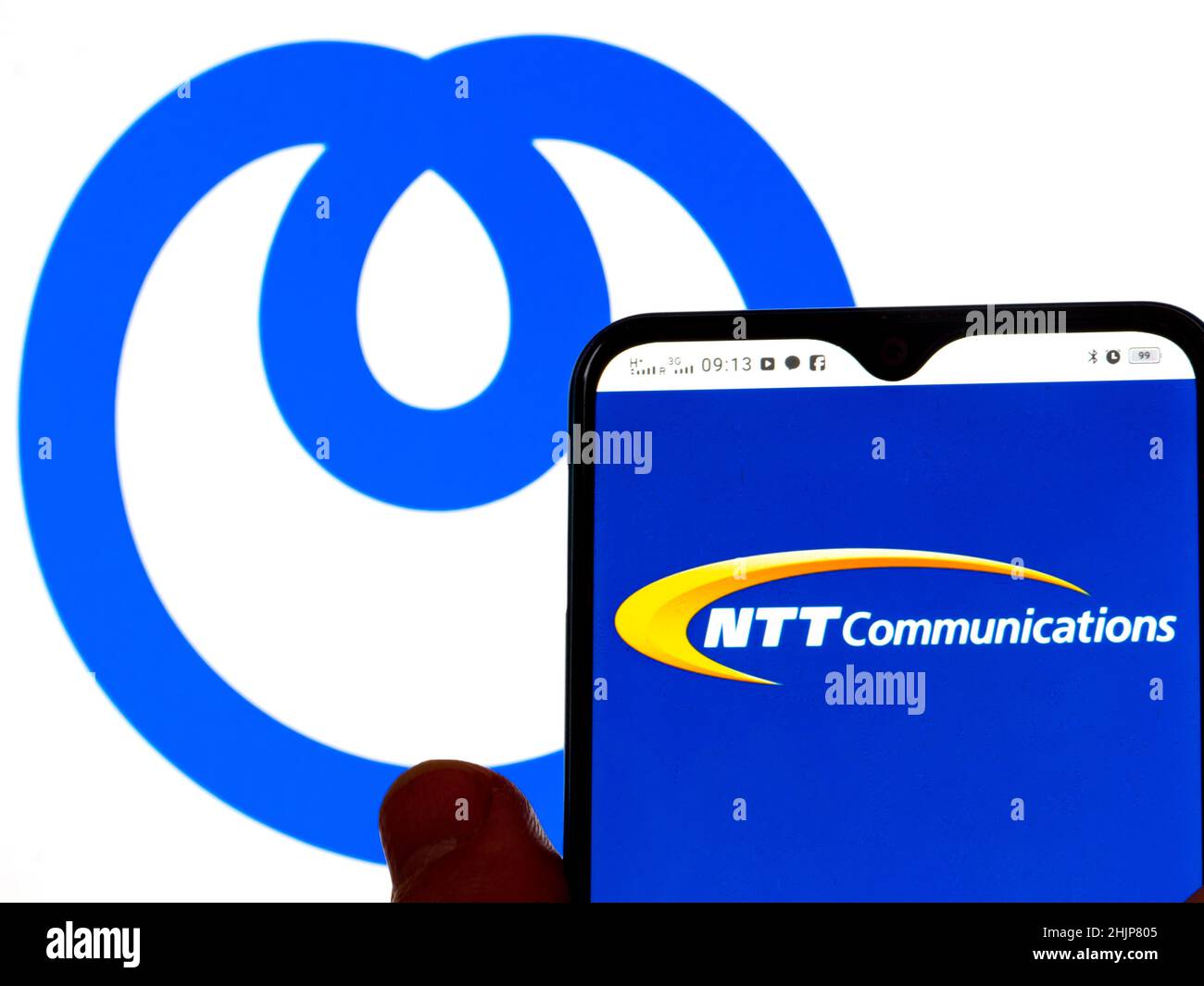 In this photo illustration, the NTT Communications logo is displayed on ...