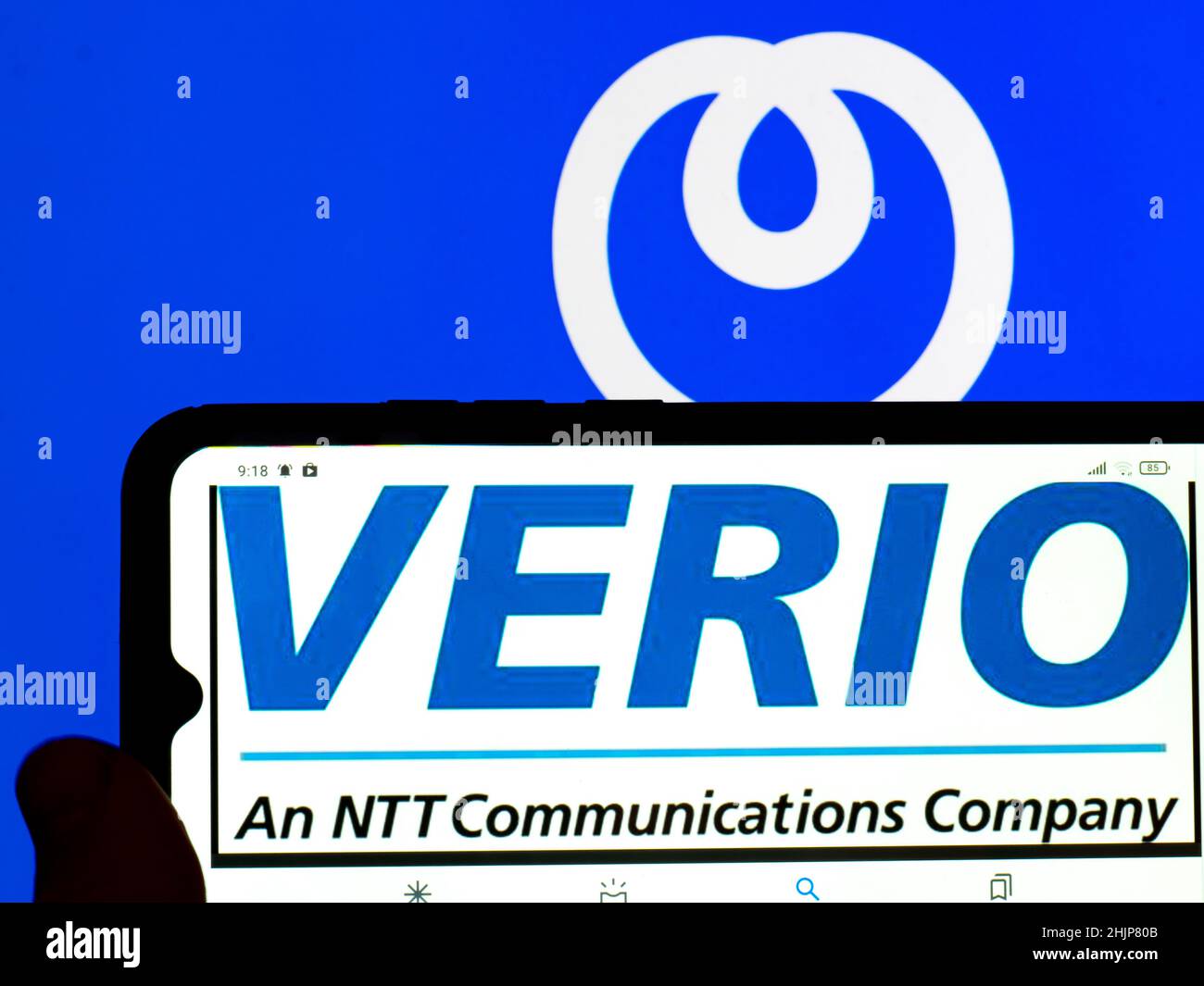 In this photo illustration, the Verio Inc logo is displayed on a ...