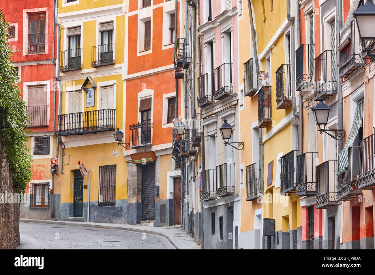 Traditional multi colored streets in Cuenca Unesco heritage old town ...
