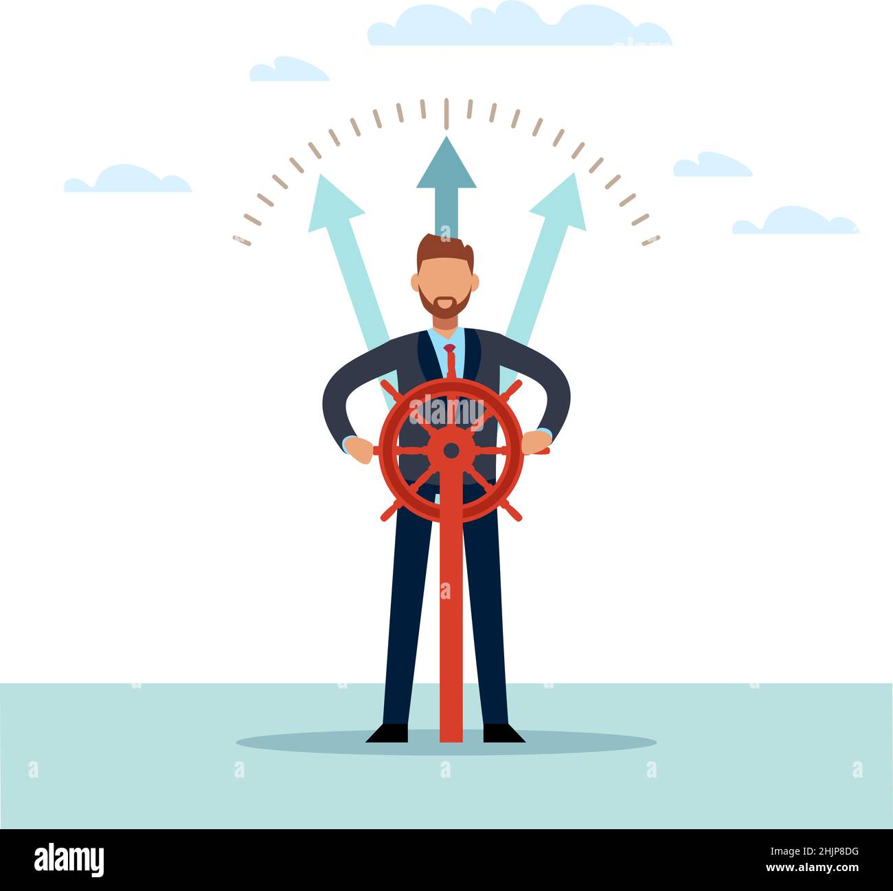 Leader. Business direction. Businessman steers wheel. Team or company ...