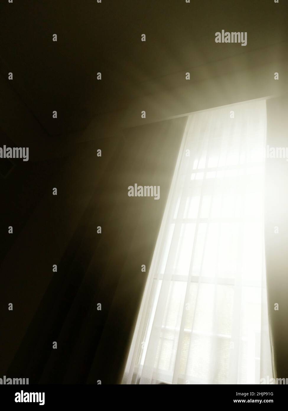 semi-abstract picture of long tall window with sunlight streaming in ...