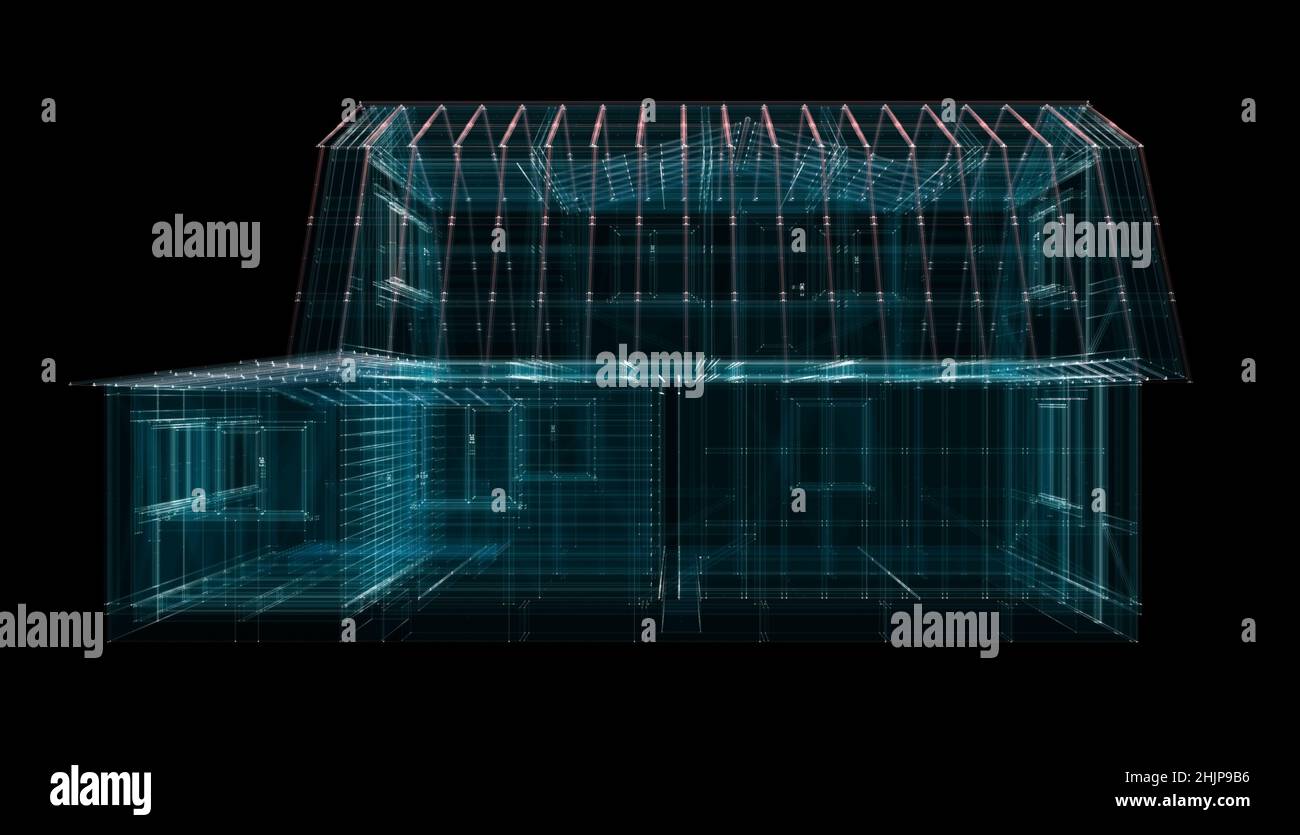 3D Digital house of particles Stock Photo - Alamy