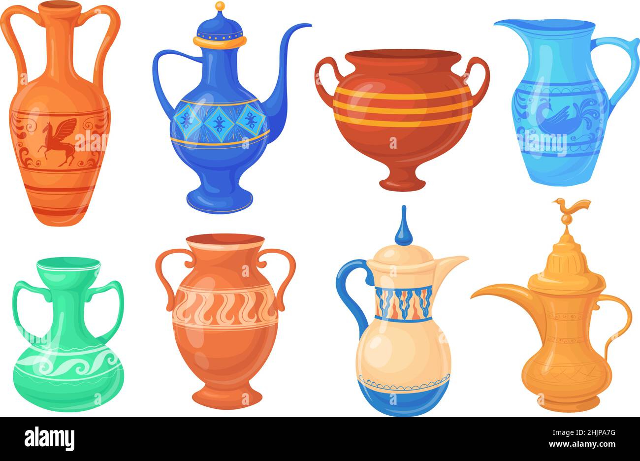 Cartoon antique jug. Ancient pitcher, traditional ornate old pot for ...