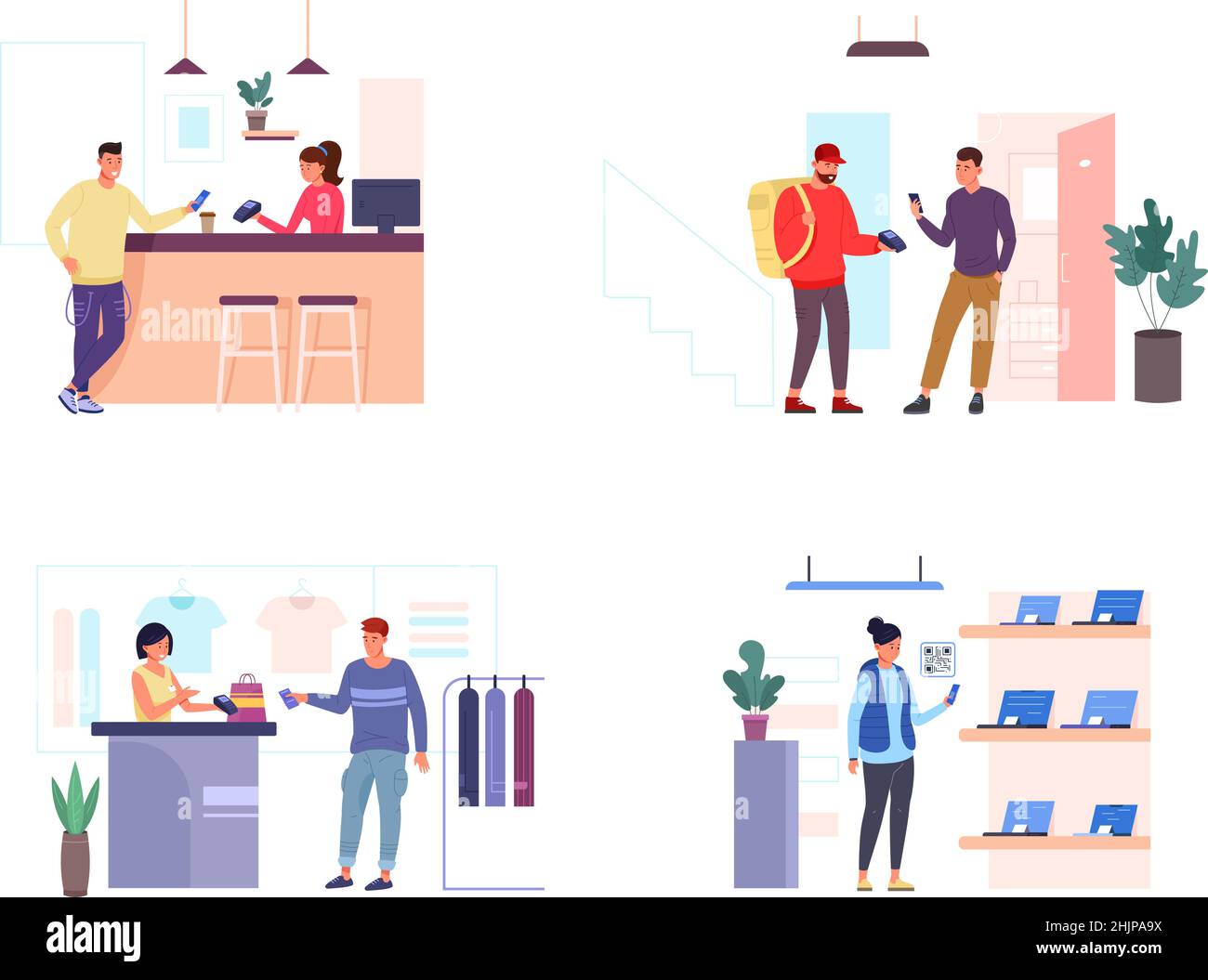 People use mobile payment. Cashless contactless pay scan qr code mobile ...