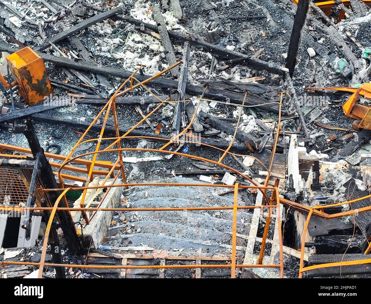 burned metal structure after fire by the sea detail Stock Photo - Alamy