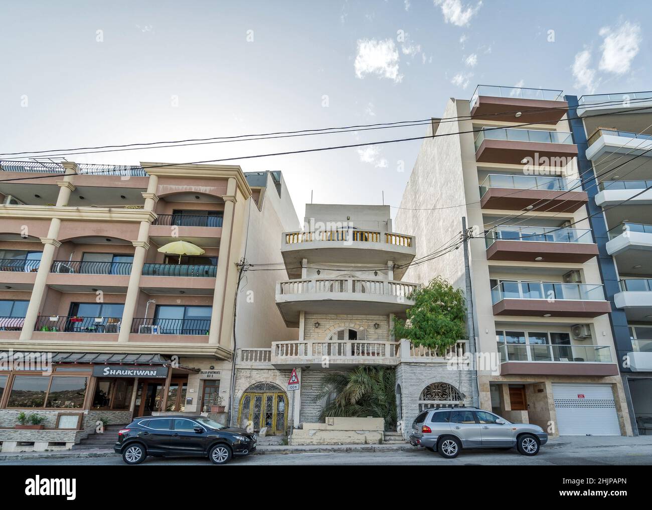 Modern architecture of Xemxija, popular tourist destination in the ...