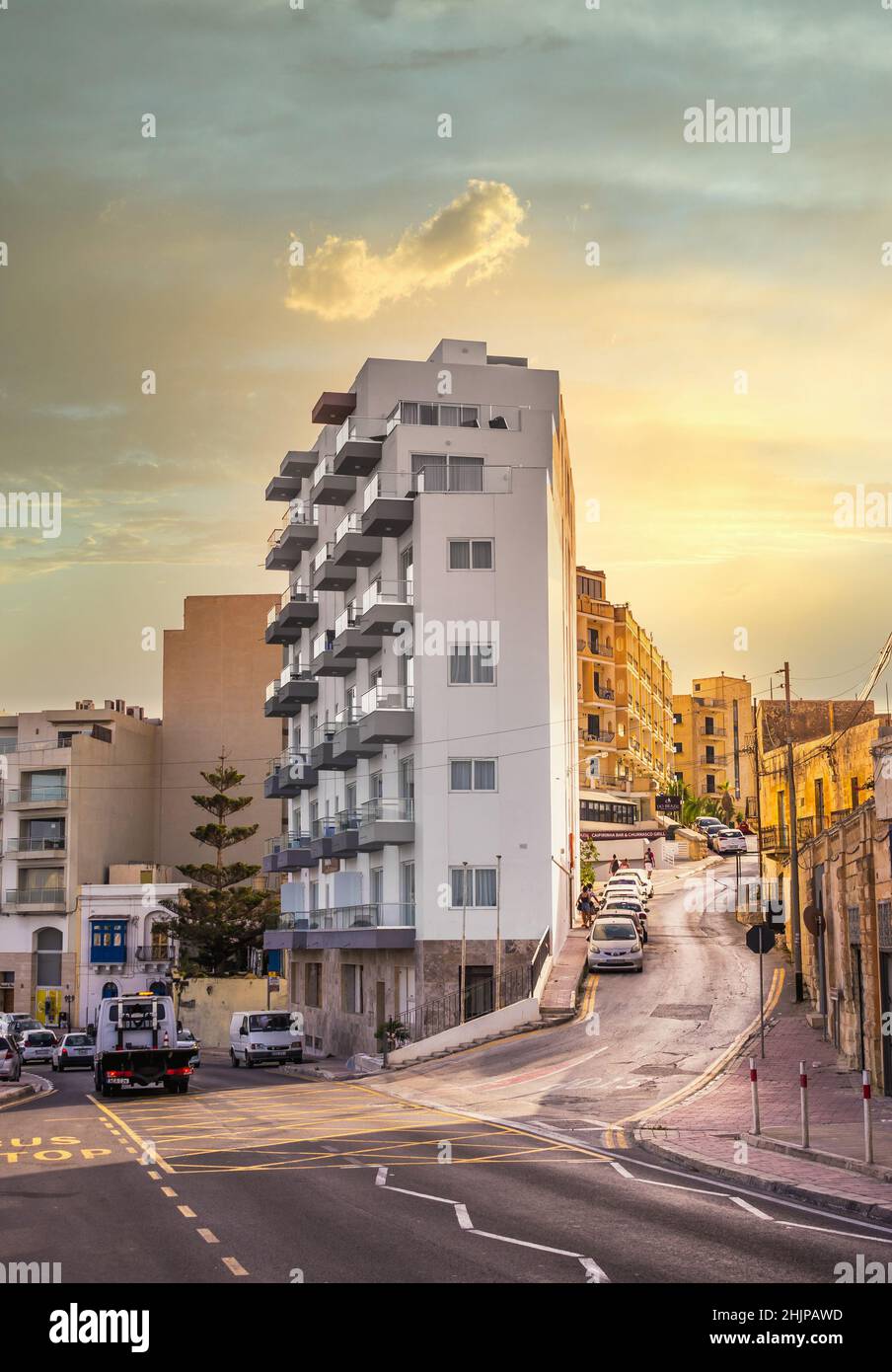 Modern architecture of Xemxija, popular tourist destination in the ...