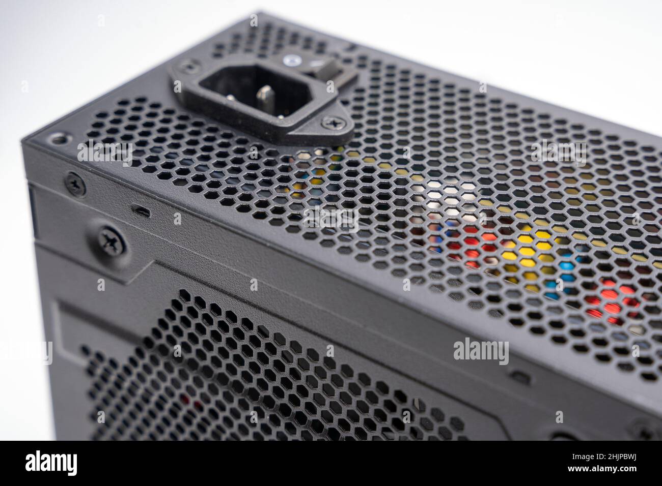 powerful new black computer power supply on a white background ...