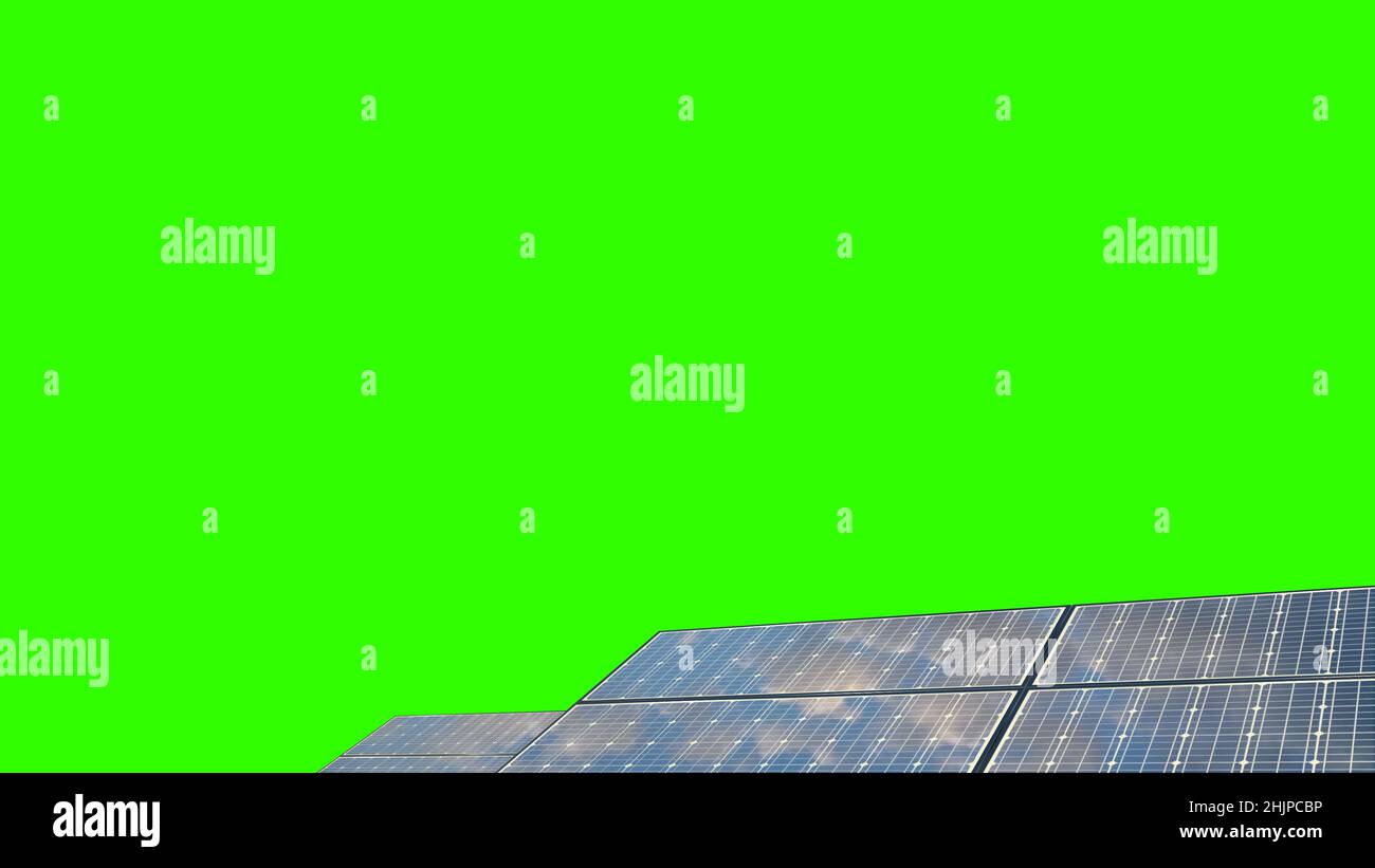 ecologic solar cell panels reflecting clouds on green screen, isolated ...