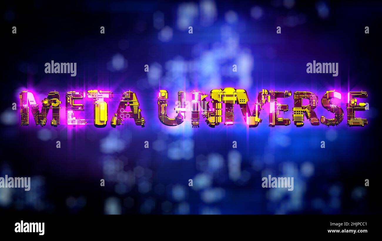 Meta Universe lighting pink - yellow neon text in cyberpunk style ...