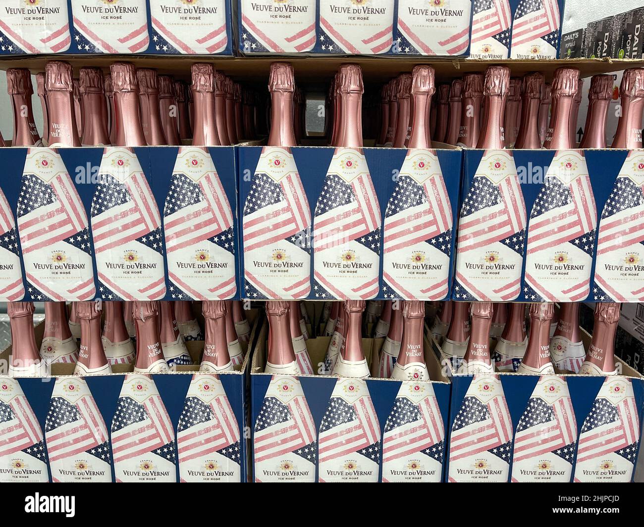 Orlando, FL USA - May31, 2021: Rows of Veuve du Vernay Ice Rose Wine at ...