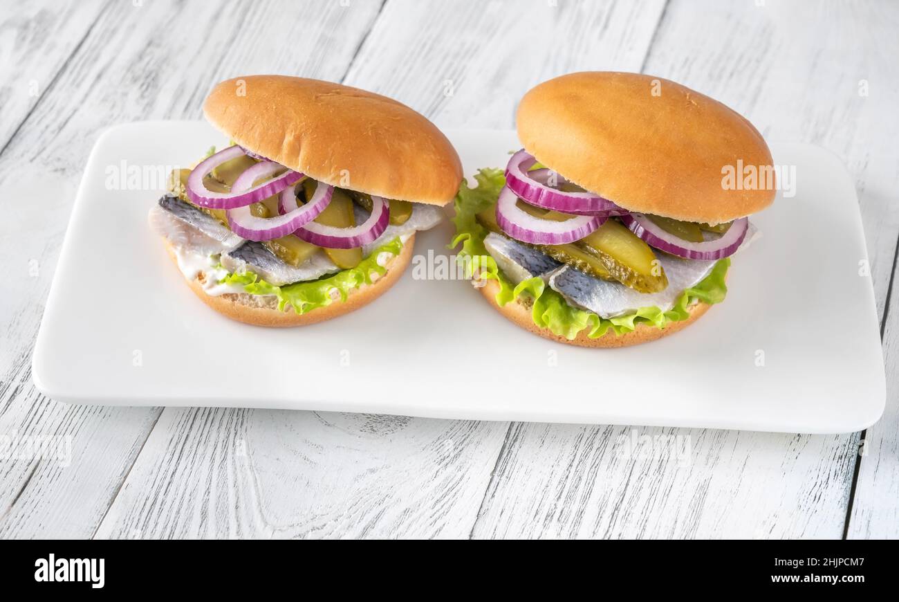 Fischbrotchen - traditional german fish sandwich with herring Stock ...