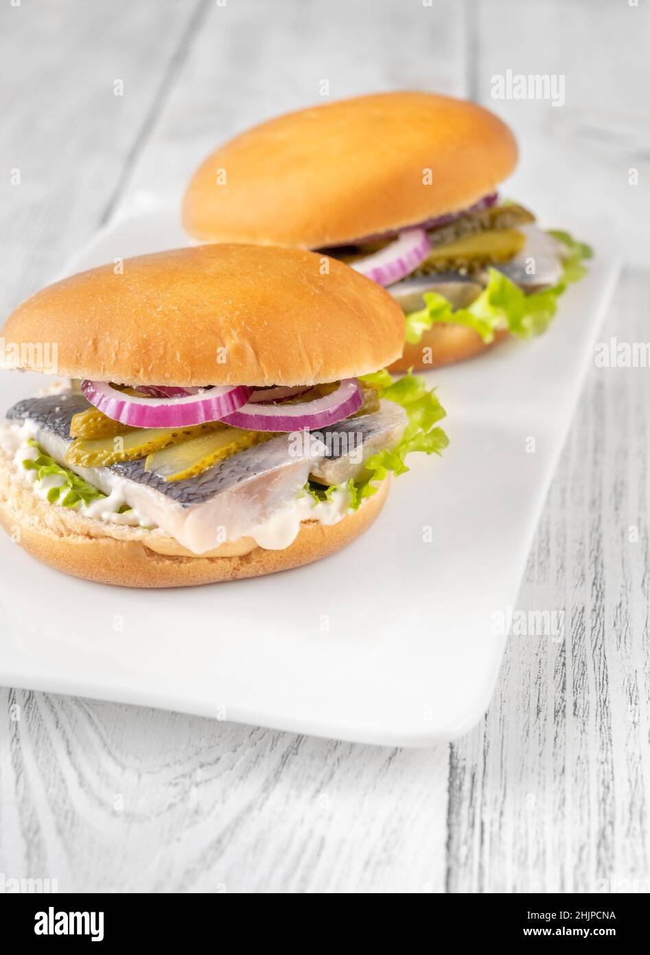 Fischbrotchen - traditional german fish sandwich with herring Stock ...