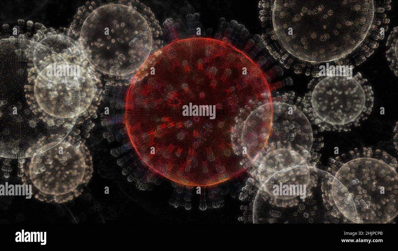 Close-up of virus under microscope, SARS-CoV-2 COVID-19 or NeoCoV Stock ...