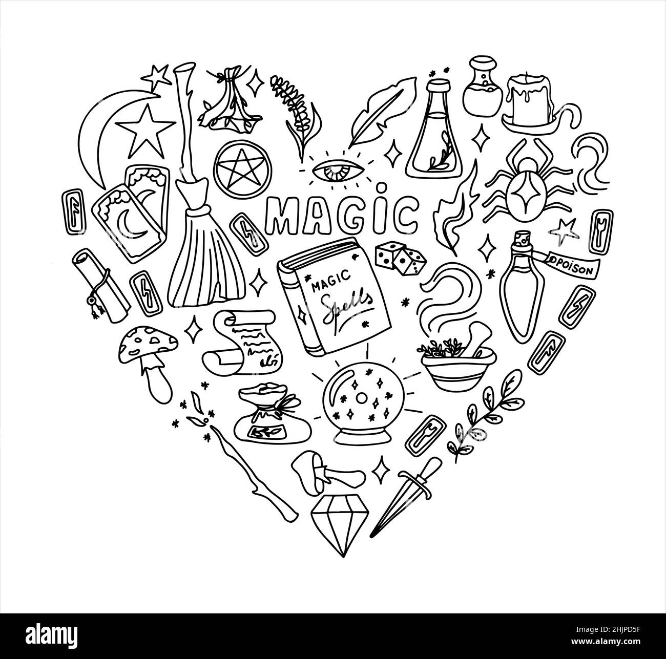 Magic hand drawn doodle set. Vector icons of magic items. Collection ...