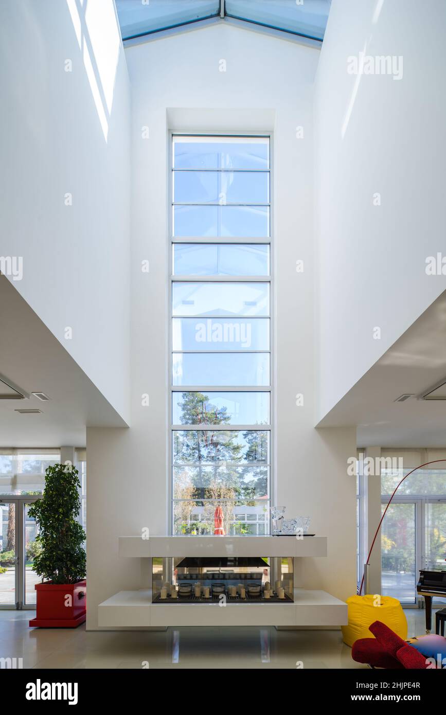 Modern interior of luxury private house. Contemporary building. WIndow ...